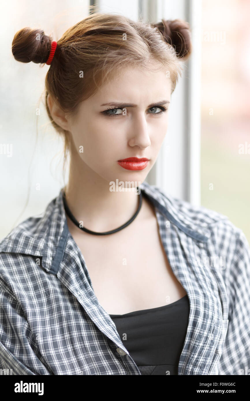Young Serious Girl Stock Photo - Alamy
