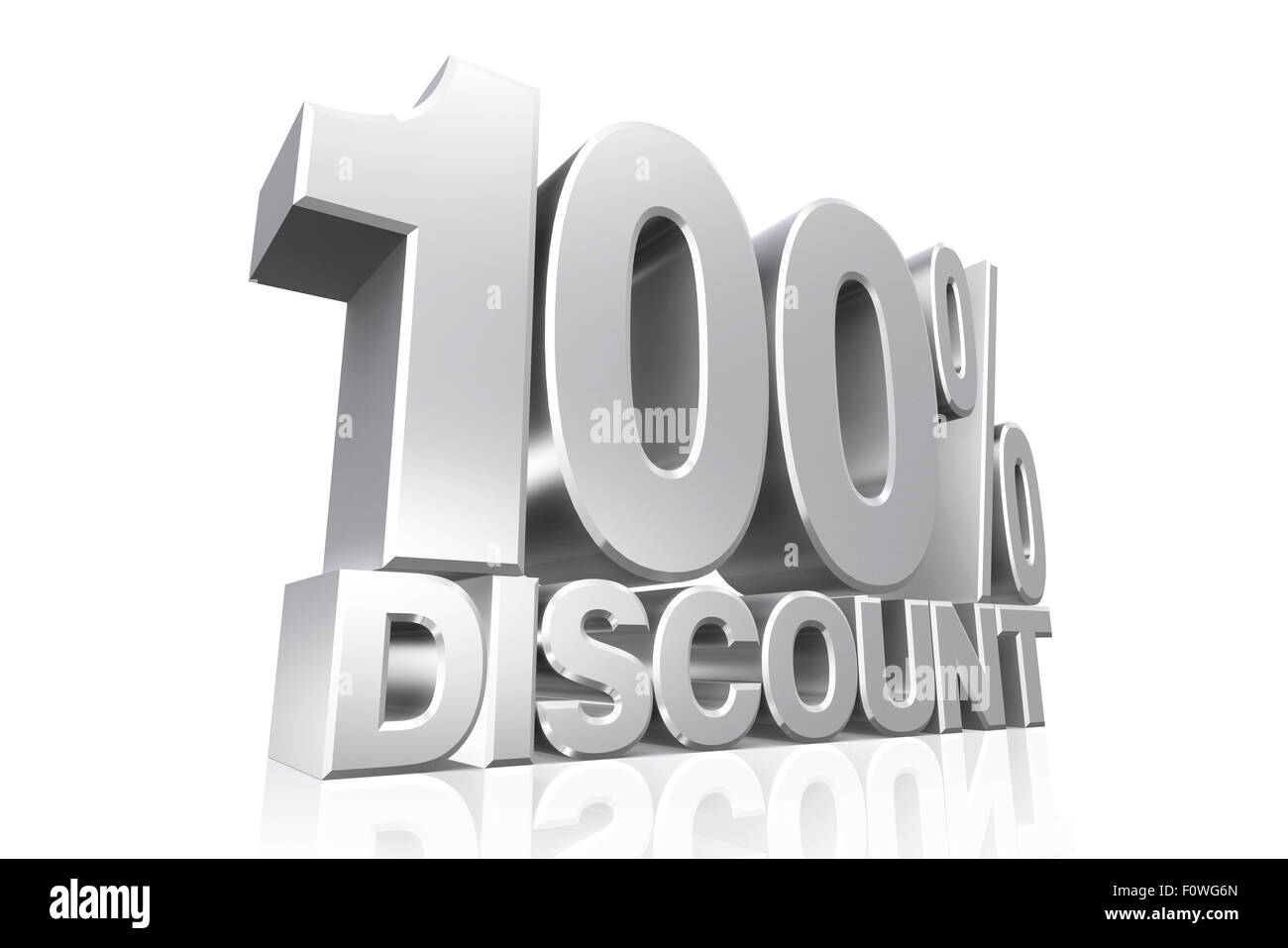 3D render silver text 100 percent discount on white background with ...