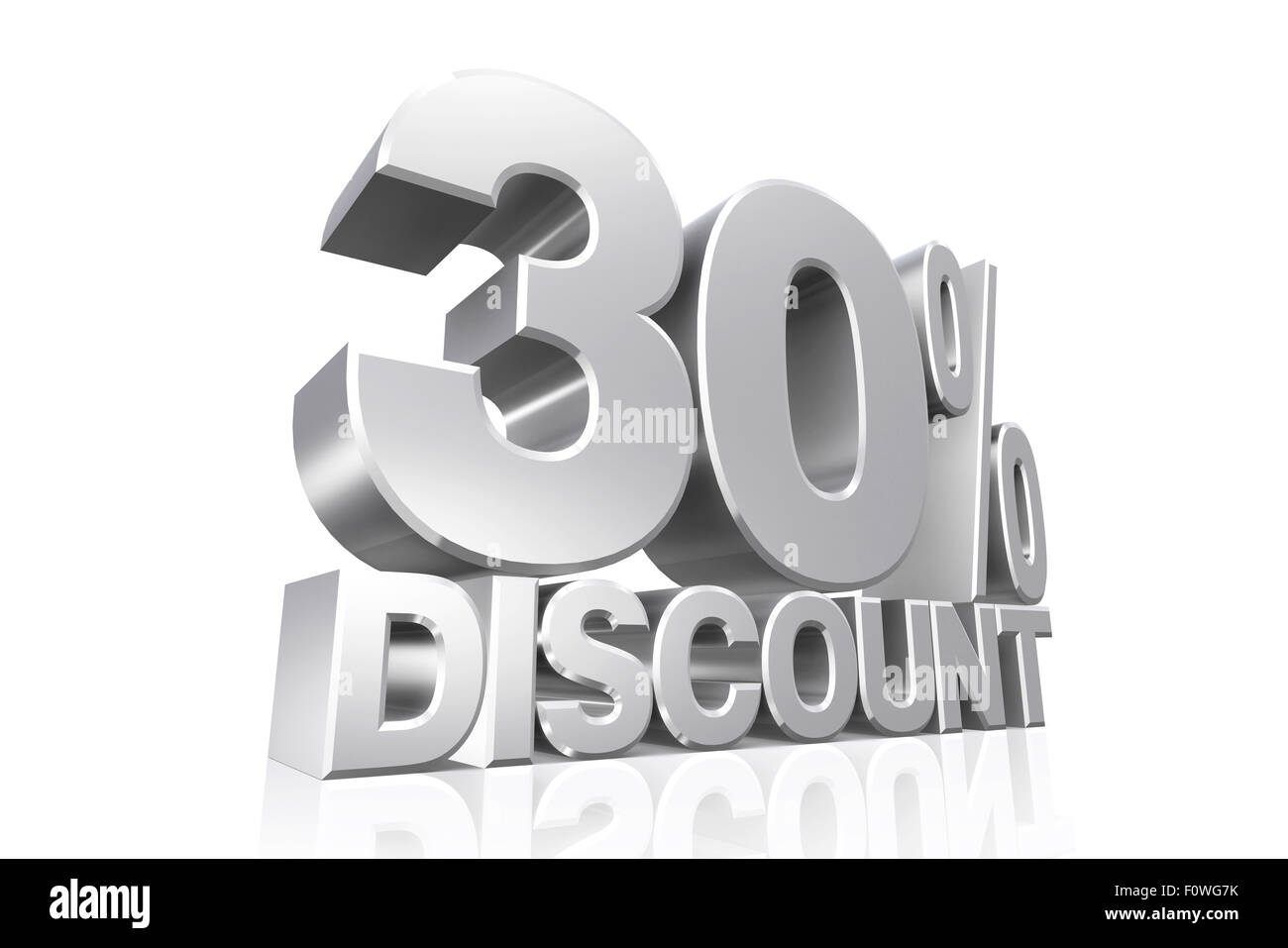 3D render silver text 30 percent discount on white background with ...