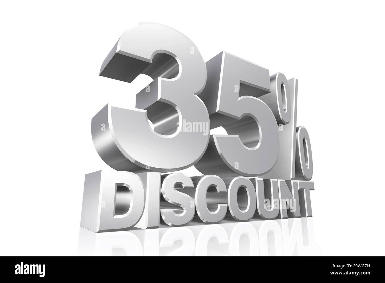 3D render silver text 35 percent discount on white background with ...