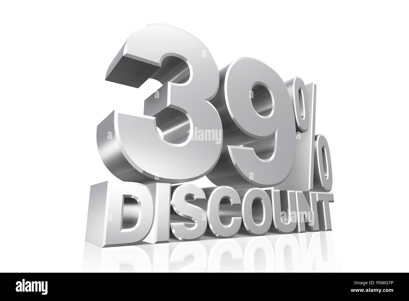 3D render silver text 39 percent discount on white background with ...