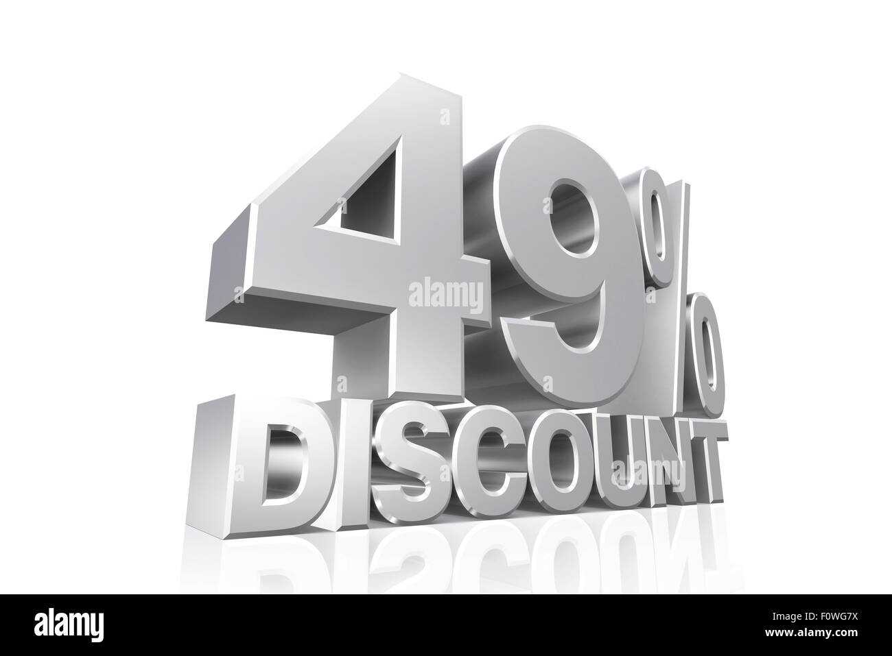 3D render silver text 49 percent discount on white background with ...