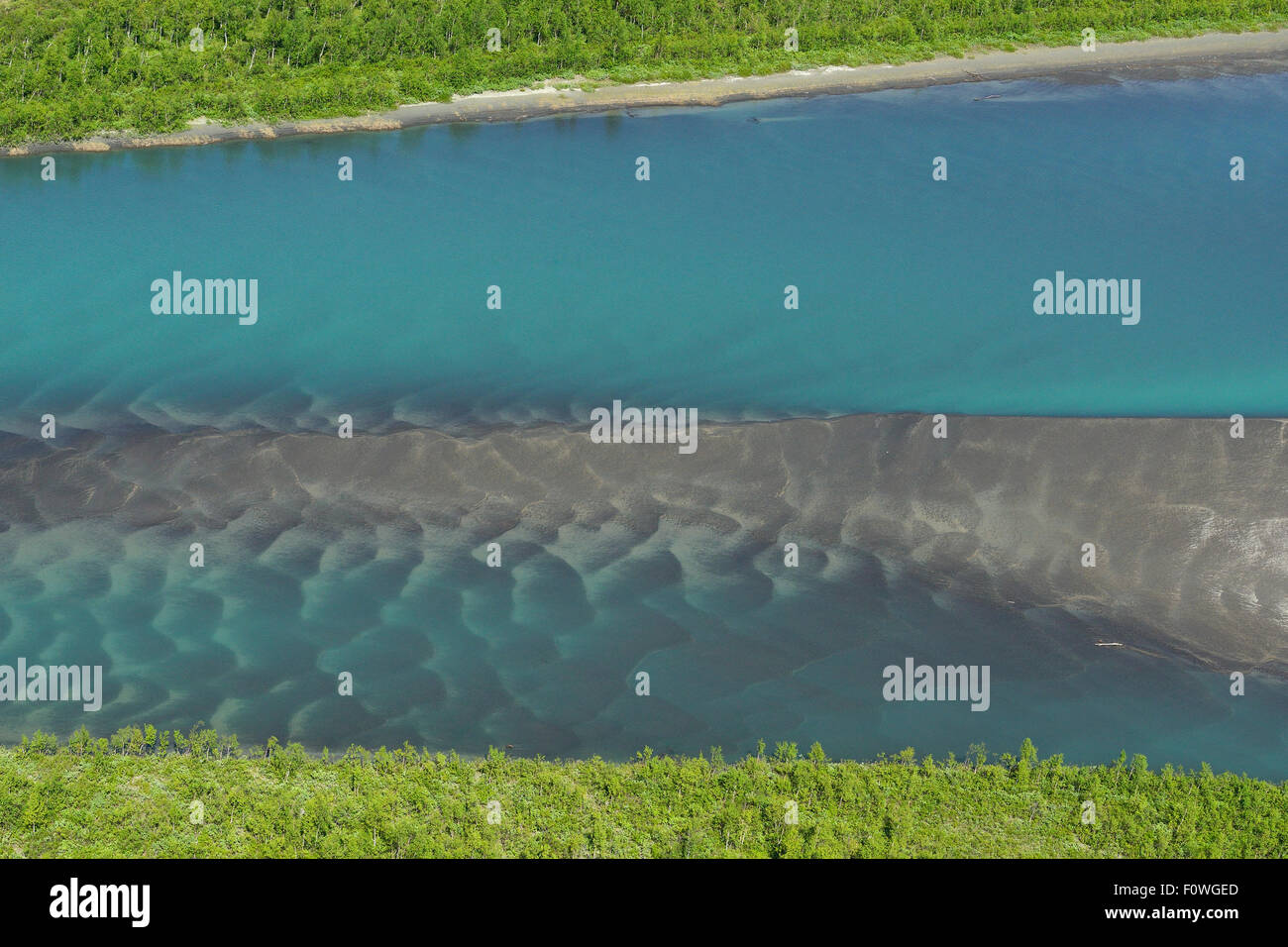 Aerial view of the Rapa river delta, Sarek National Park, Greater ...