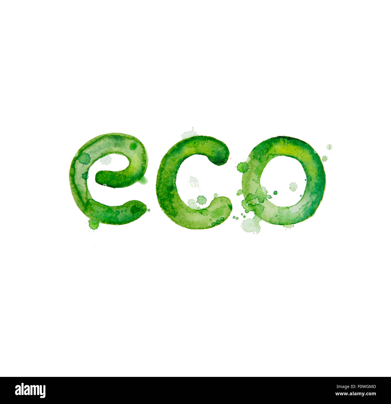 Watercolor hand drawn word Eco - the concept of ecology. Eco background ...