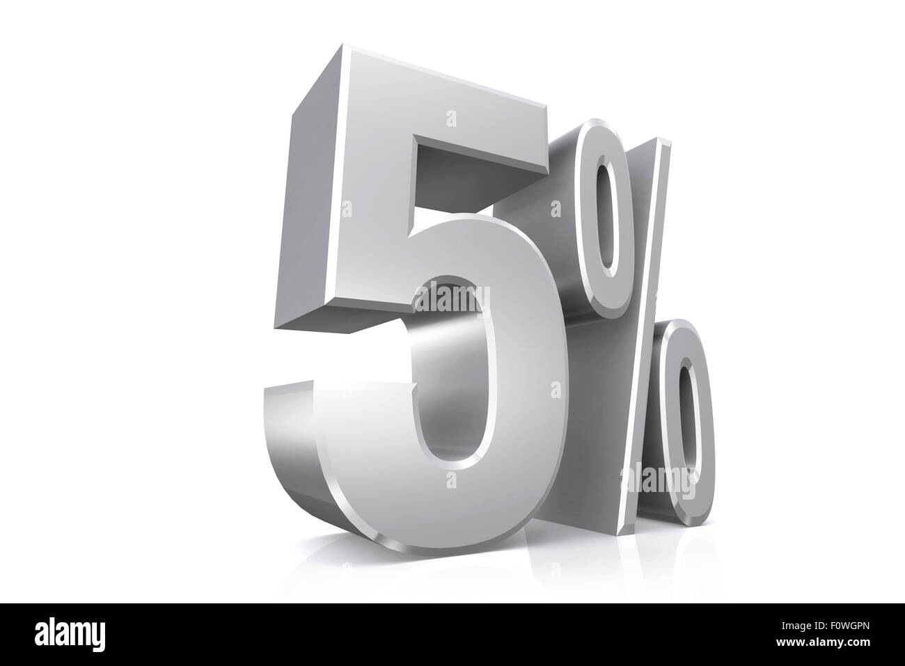 3D render text in 5 percent in silver on white background with ...
