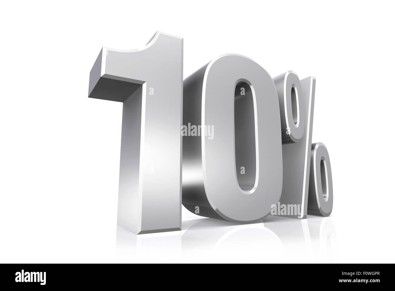 3D render text in 10 percent in silver on white background with ...