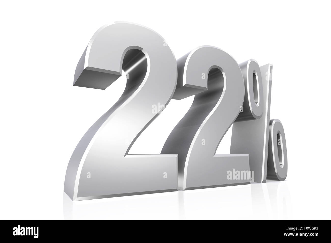 3D render text in 22 percent in silver on white background with ...