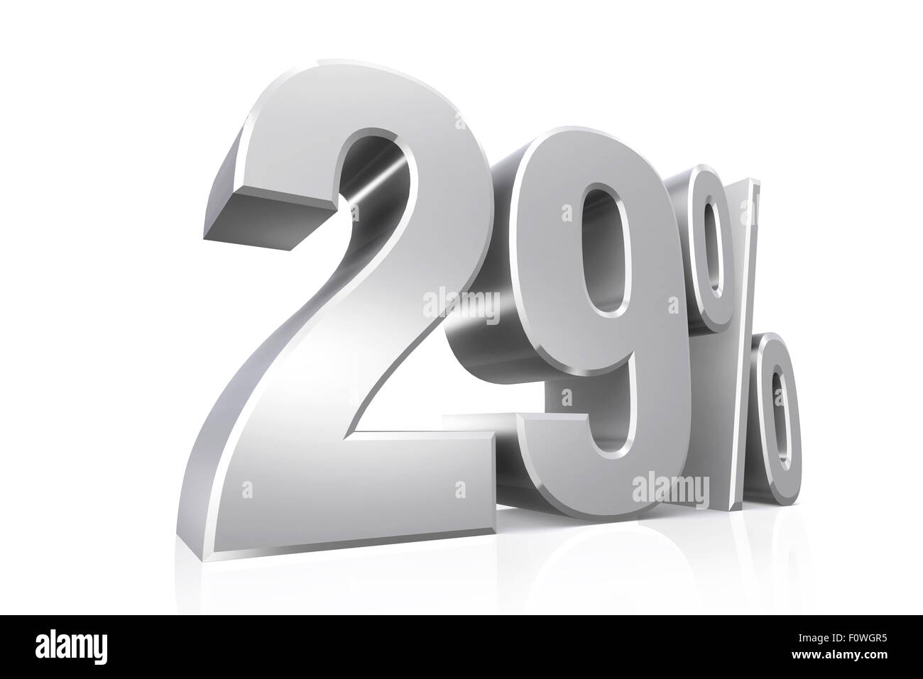 3D render text in 29 percent in silver on white background with ...