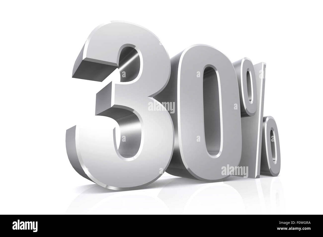3D render text in 30 percent in silver on white background with ...