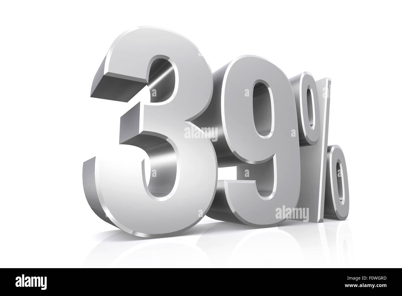 3D render text in 39 percent in silver on white background with ...