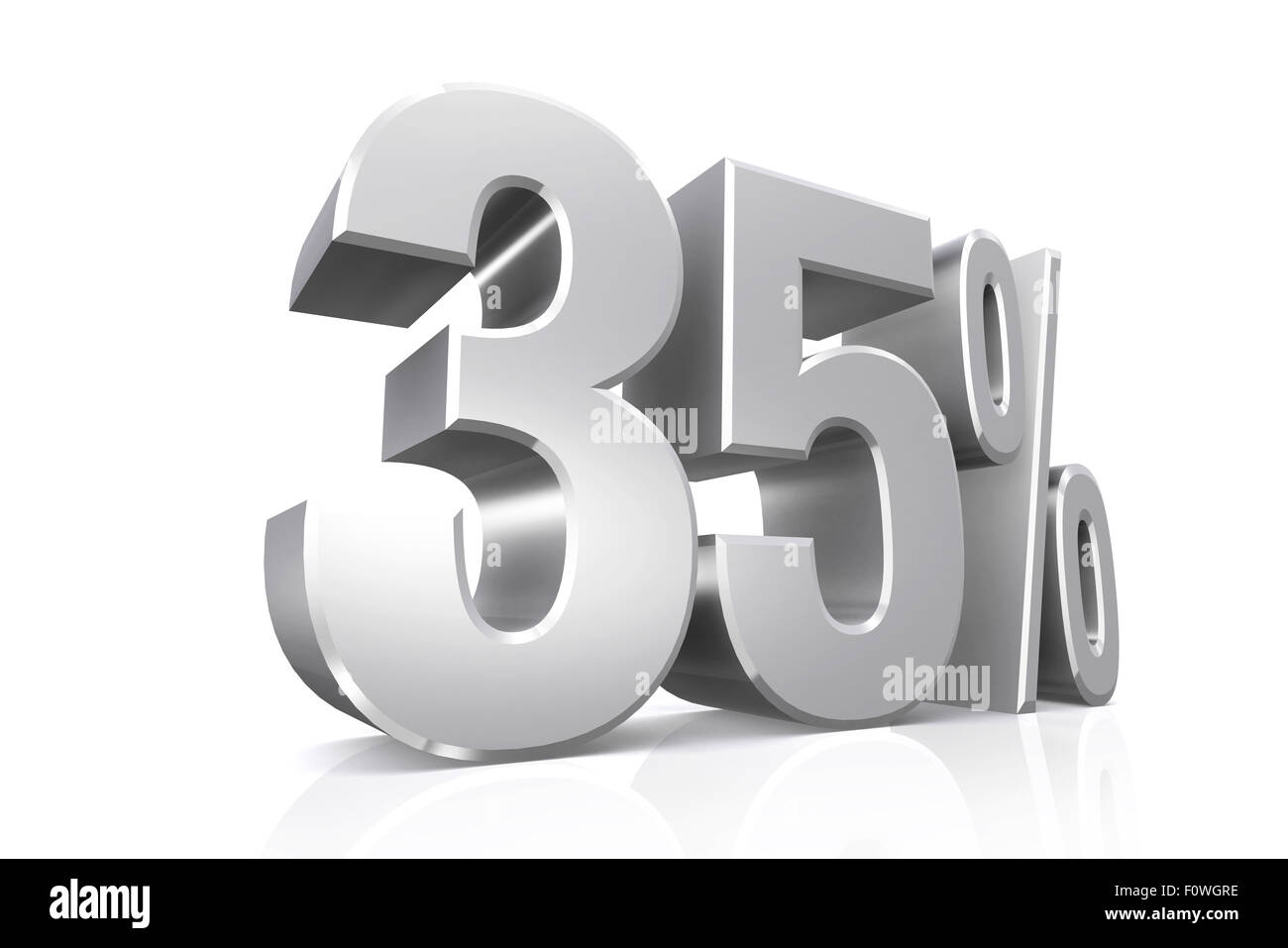 3D render text in 35 percent in silver on white background with ...