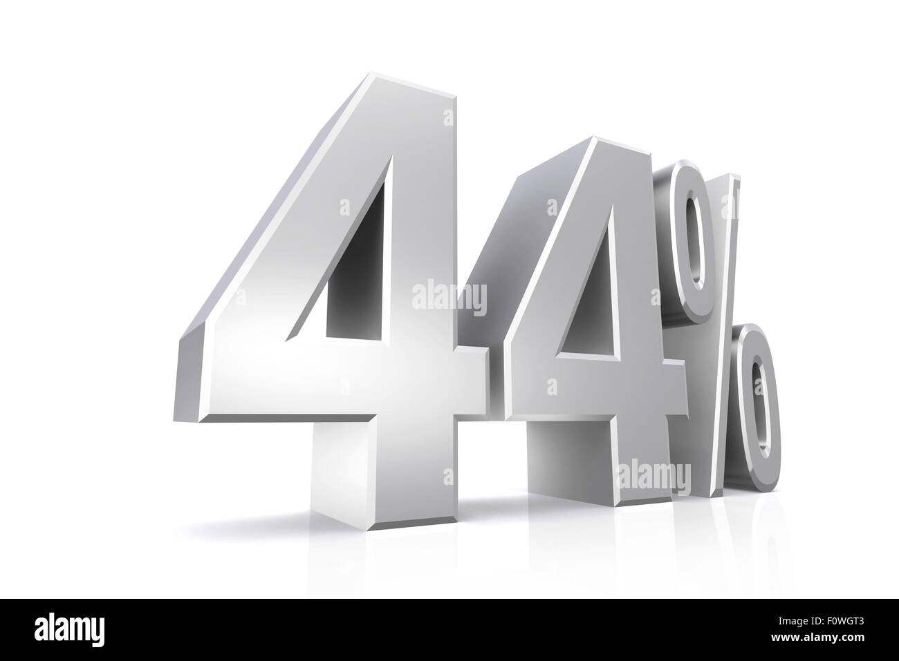 3D render text in 44 percent in silver on white background with ...