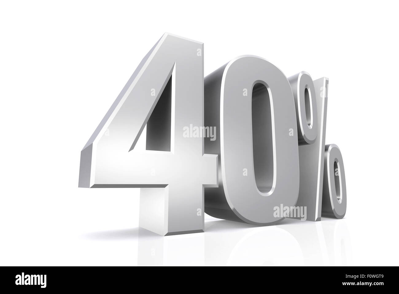 3D render text in 40 percent in silver on white background with ...