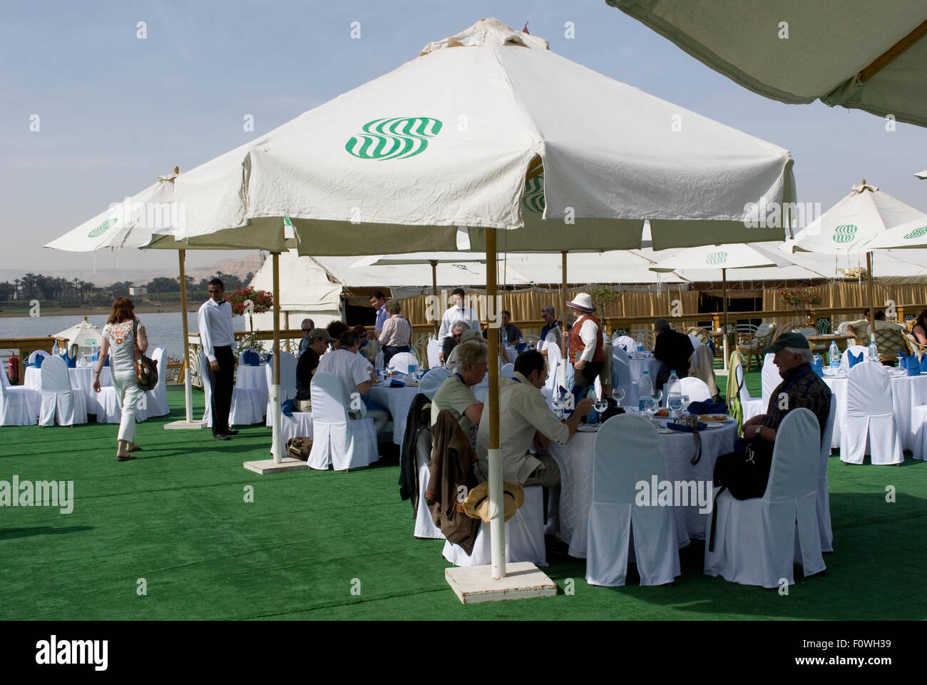 Tents set up for a buffet luncheon at a hotel in Egypt Stock Photo - Alamy