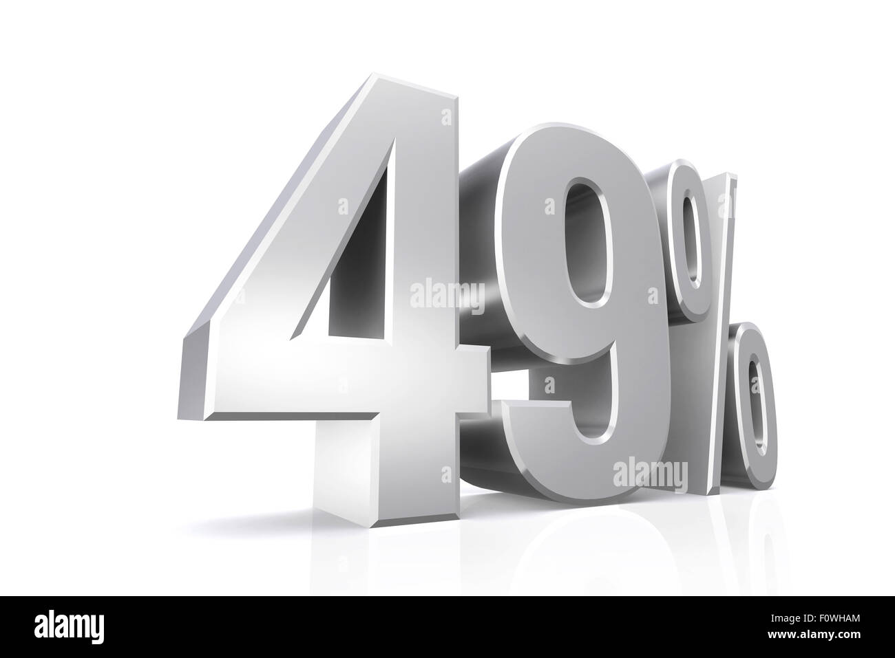 3D render text in 49 percent in silver on white background with ...