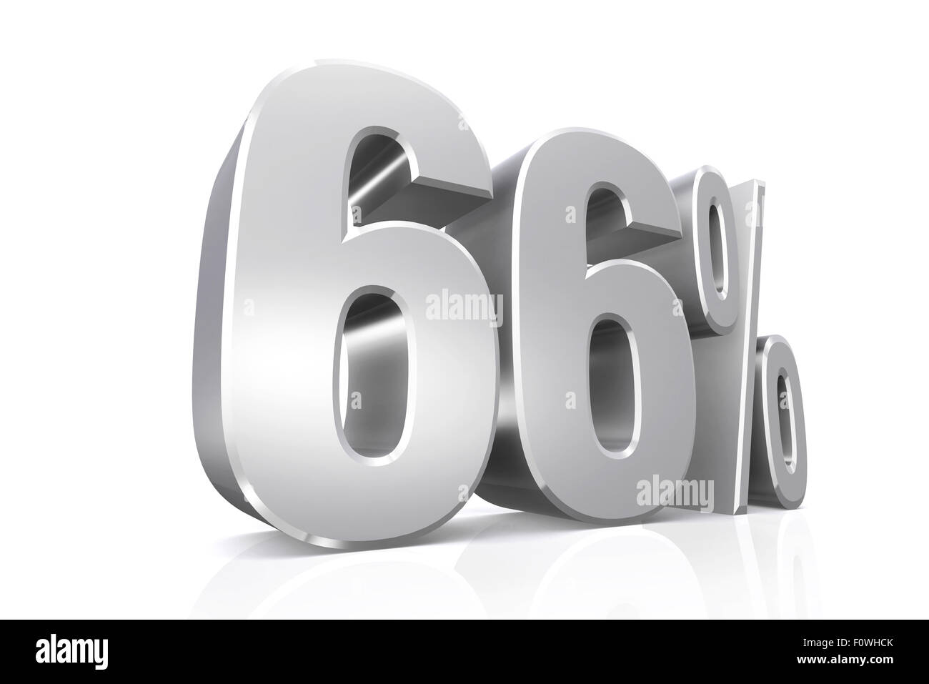 3D render text in 66 percent in silver on white background with ...