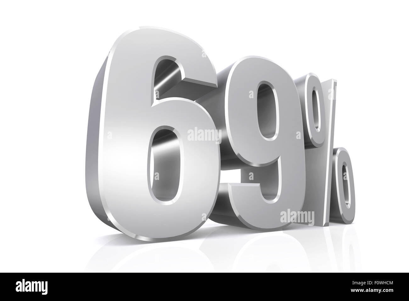 3D render text in 69 percent in silver on white background with ...