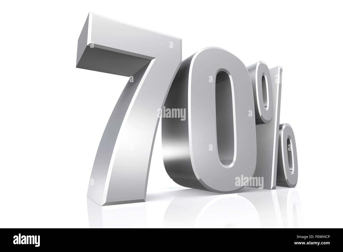 3D render text in 70 percent in silver on white background with ...