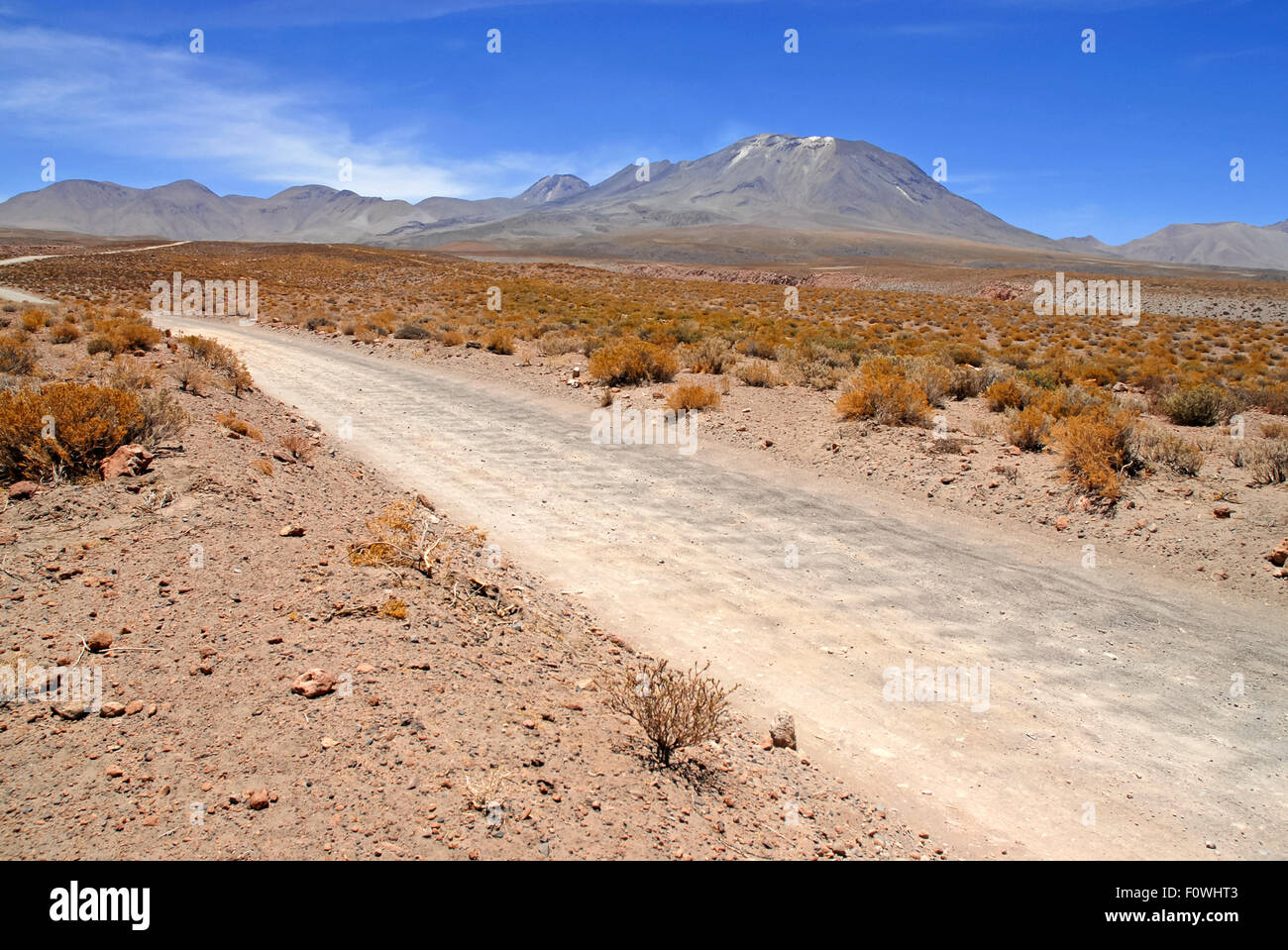 Volcanic landscape and high altitude desert in the Bolivian Altiplano ...