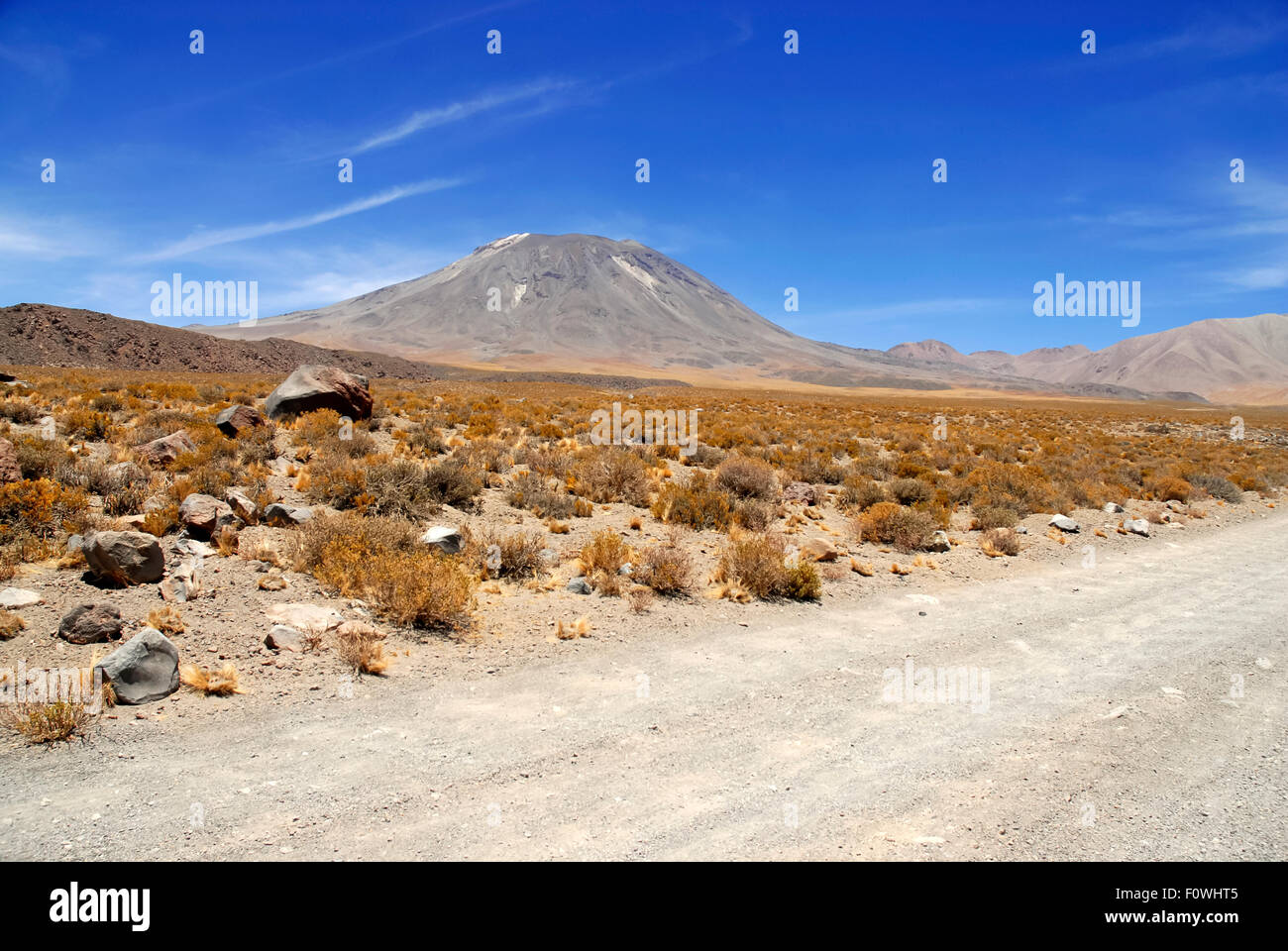 Volcanic landscape and high altitude desert in the Bolivian Altiplano ...