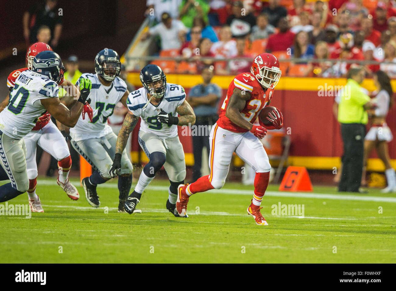 Kansas City, Missouri, USA. 21st Aug, 2015. Kansas City Chiefs RB #34 ...