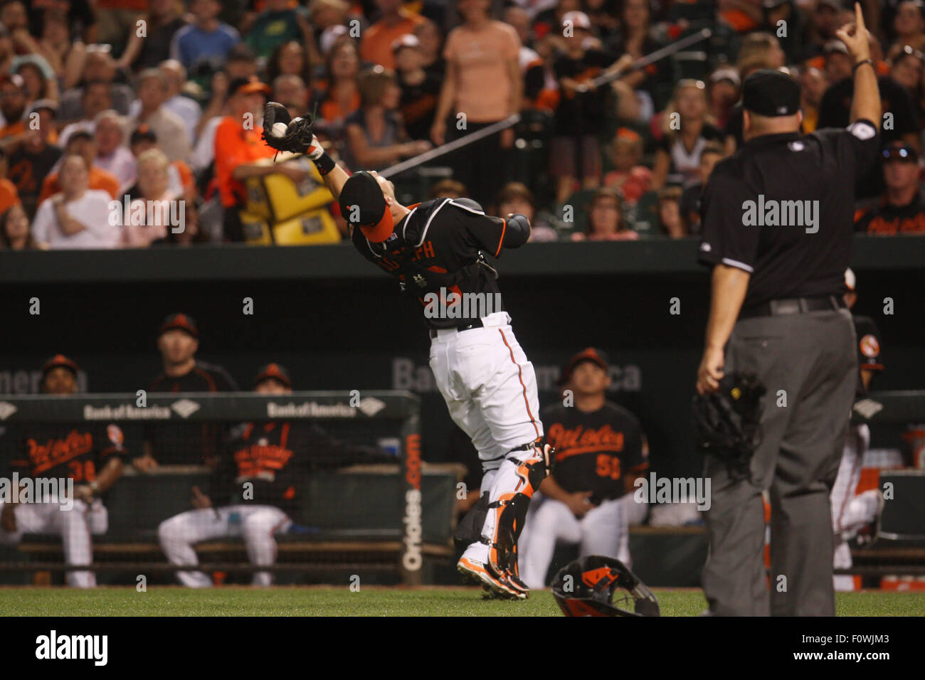 Baltimore, Maryland, USA. 21st August, 2015. Baltimore Orioles C Caleb ...