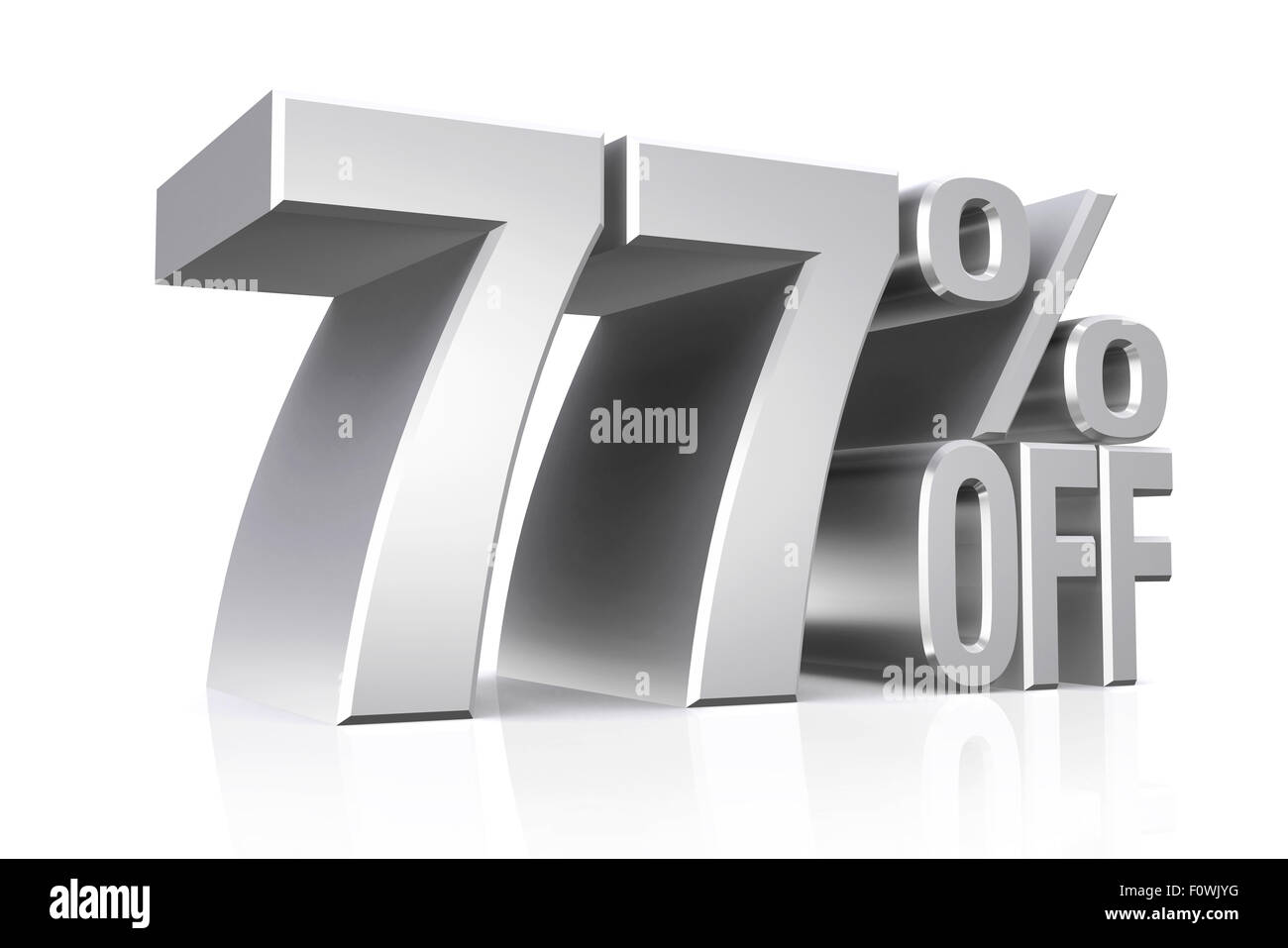 3D render silver text 77 percent off on white background with ...