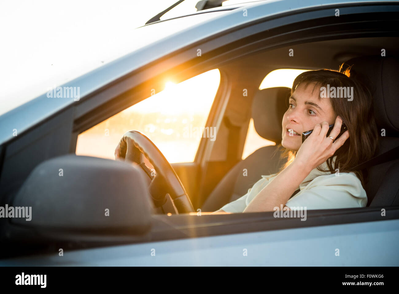 Young business woman driving car and calling phone Stock Photo - Alamy