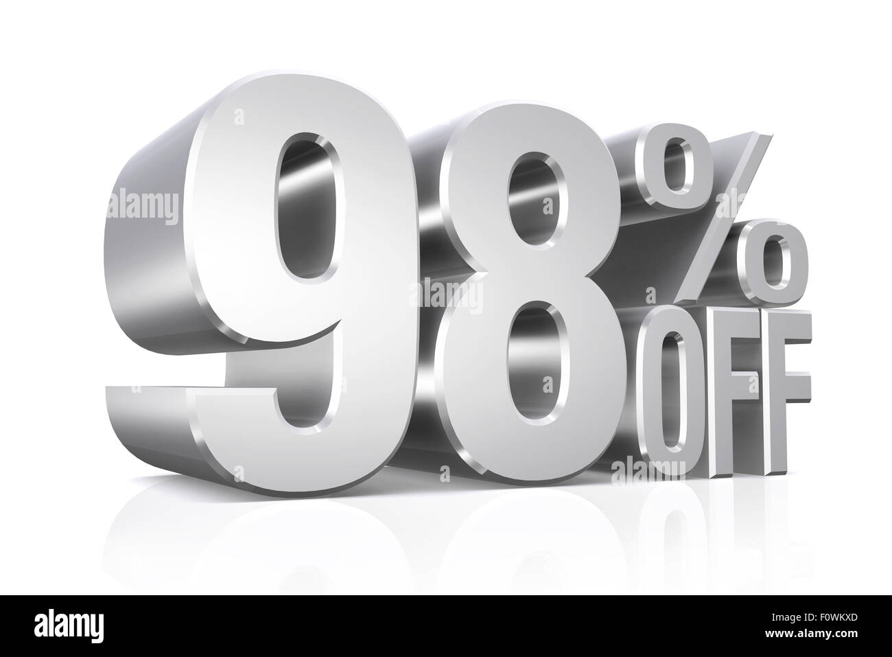 3D render silver text 98 percent off on white background with ...