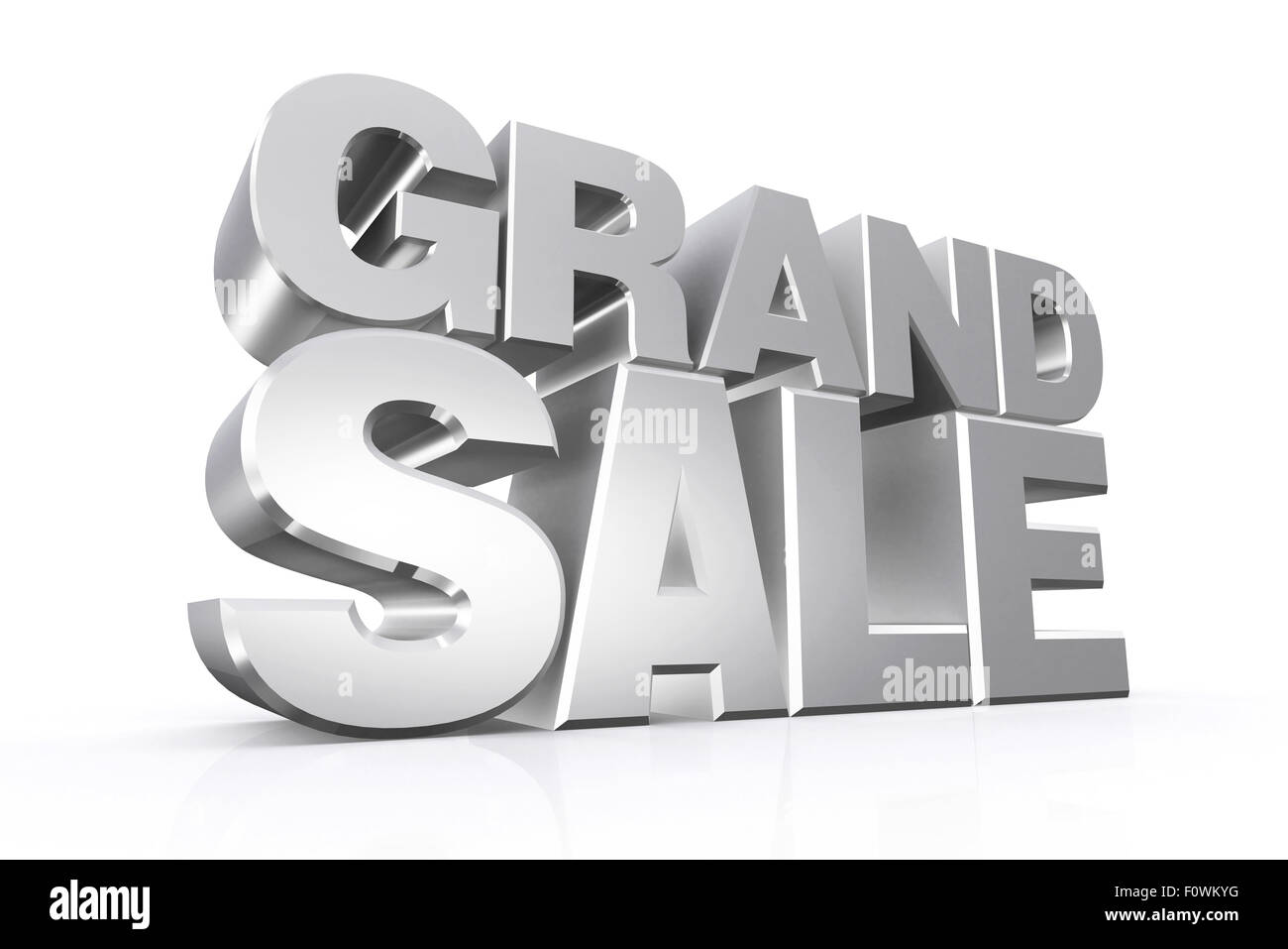 3D silver text grand sale on white background with reflection Stock ...