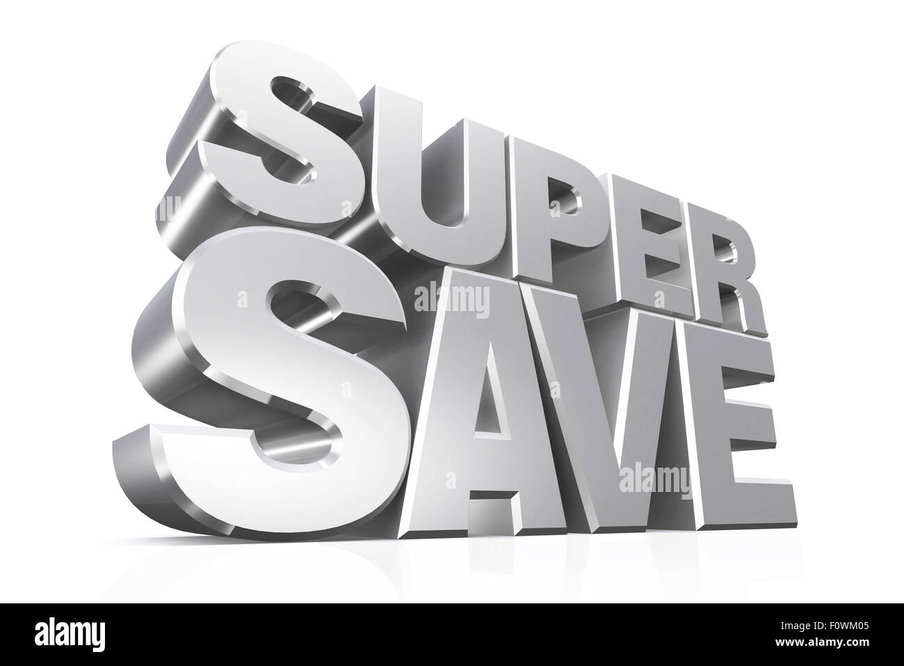 3D silver text super save on white background with reflection Stock ...