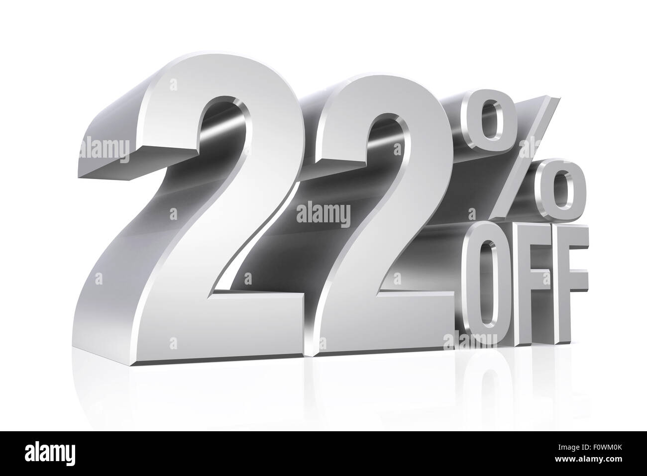 3D render silver text 22 percent off on white background with ...