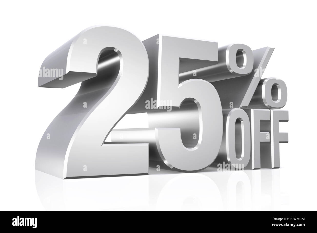 3D render silver text 25 percent off on white background with ...