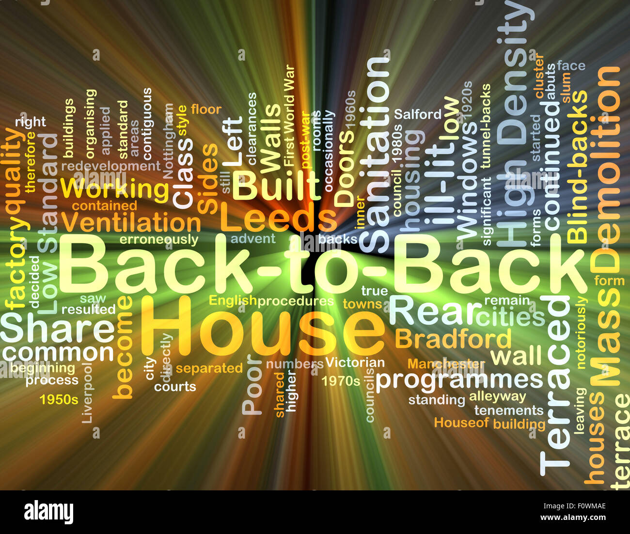 Background concept wordcloud illustration of back-to-back house glowing ...