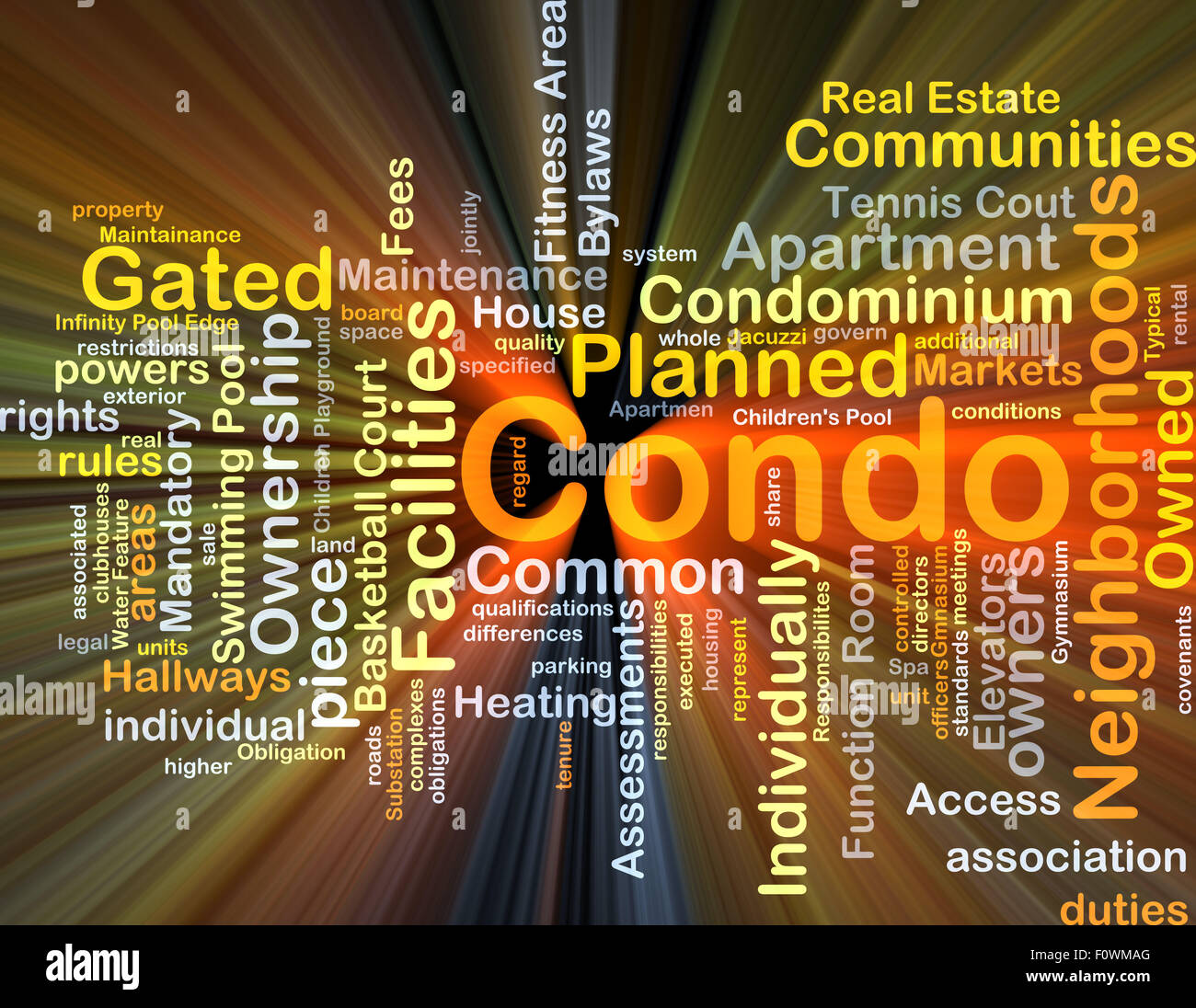 Background concept wordcloud illustration of condo glowing light Stock ...