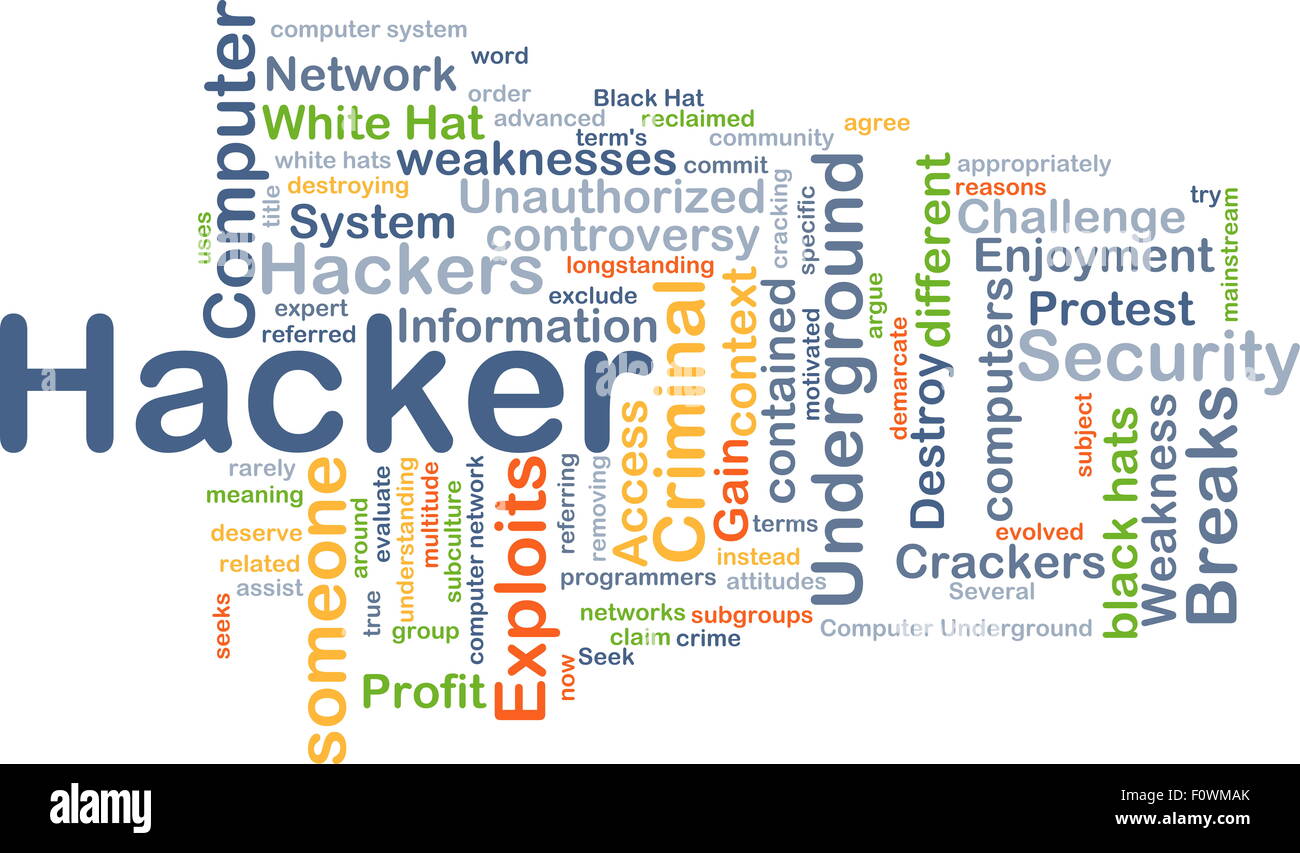Background concept wordcloud illustration of hacker Stock Photo - Alamy