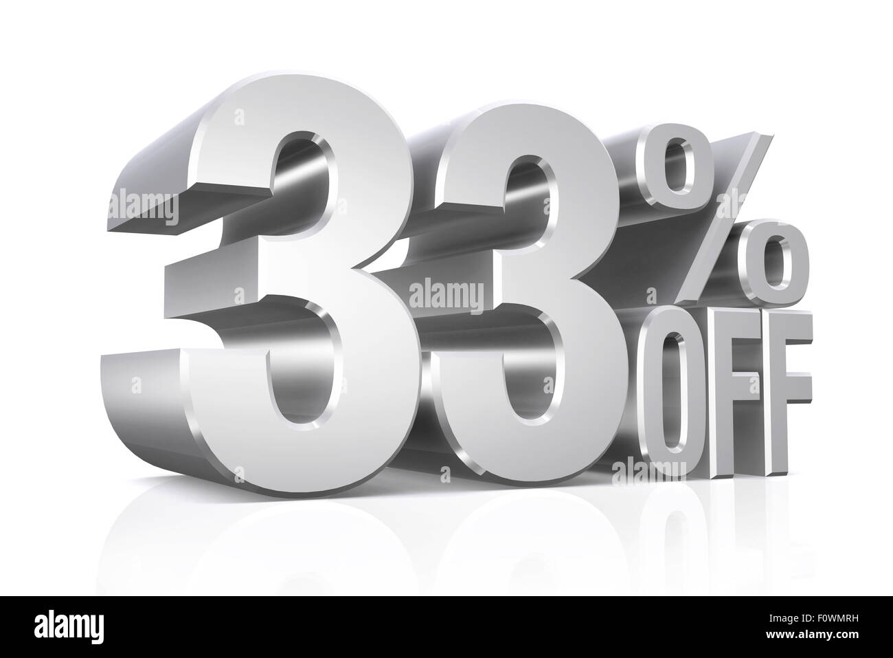 3D render silver text 33 percent off on white background with ...