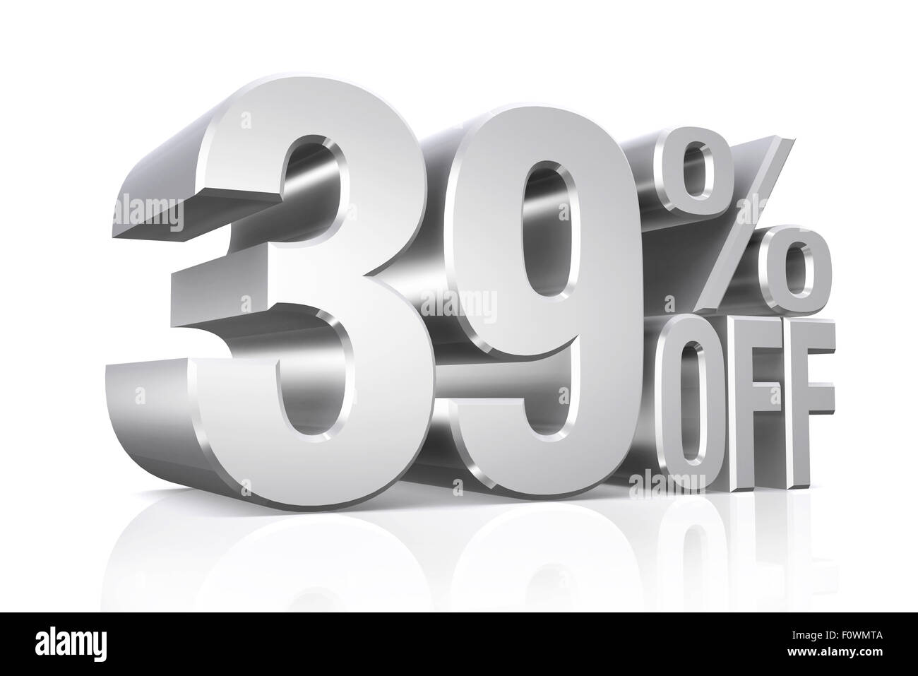 3D render silver text 39 percent off on white background with ...