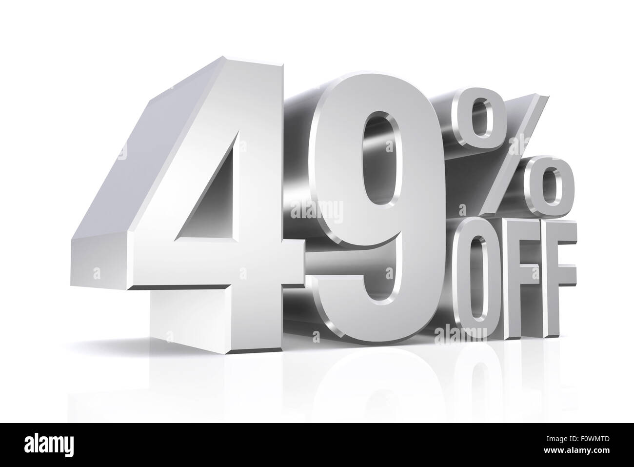 3D render silver text 49 percent off on white background with ...