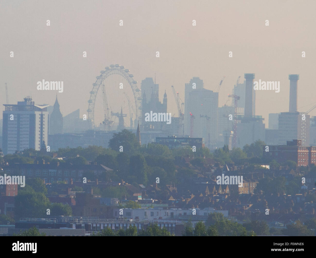 Wimbledon London,UK. 22nd August 2015. London Skyline bathed in morning ...