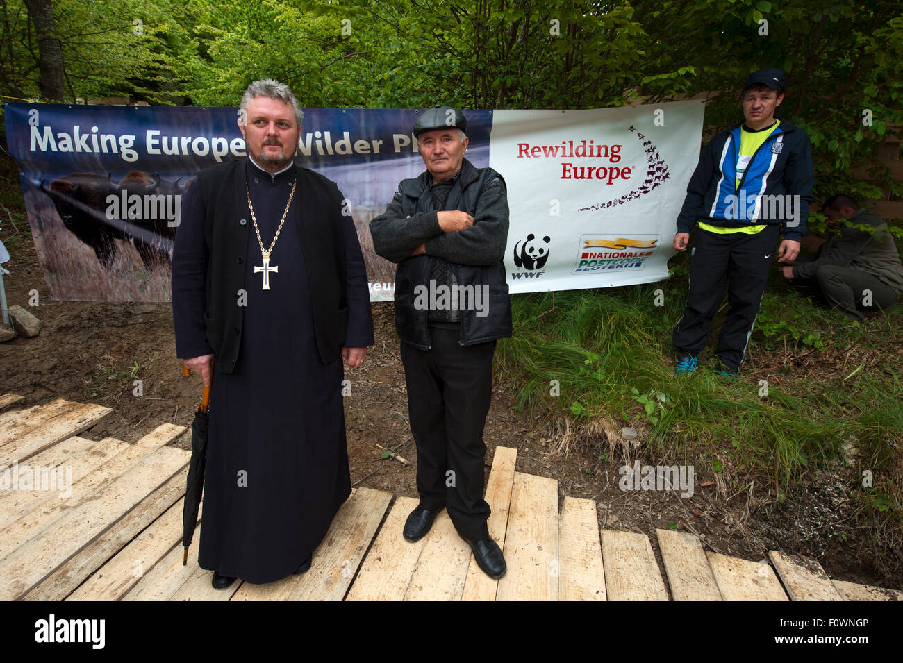 Armenis priest and villagers at the release of European bison / Wisent ...