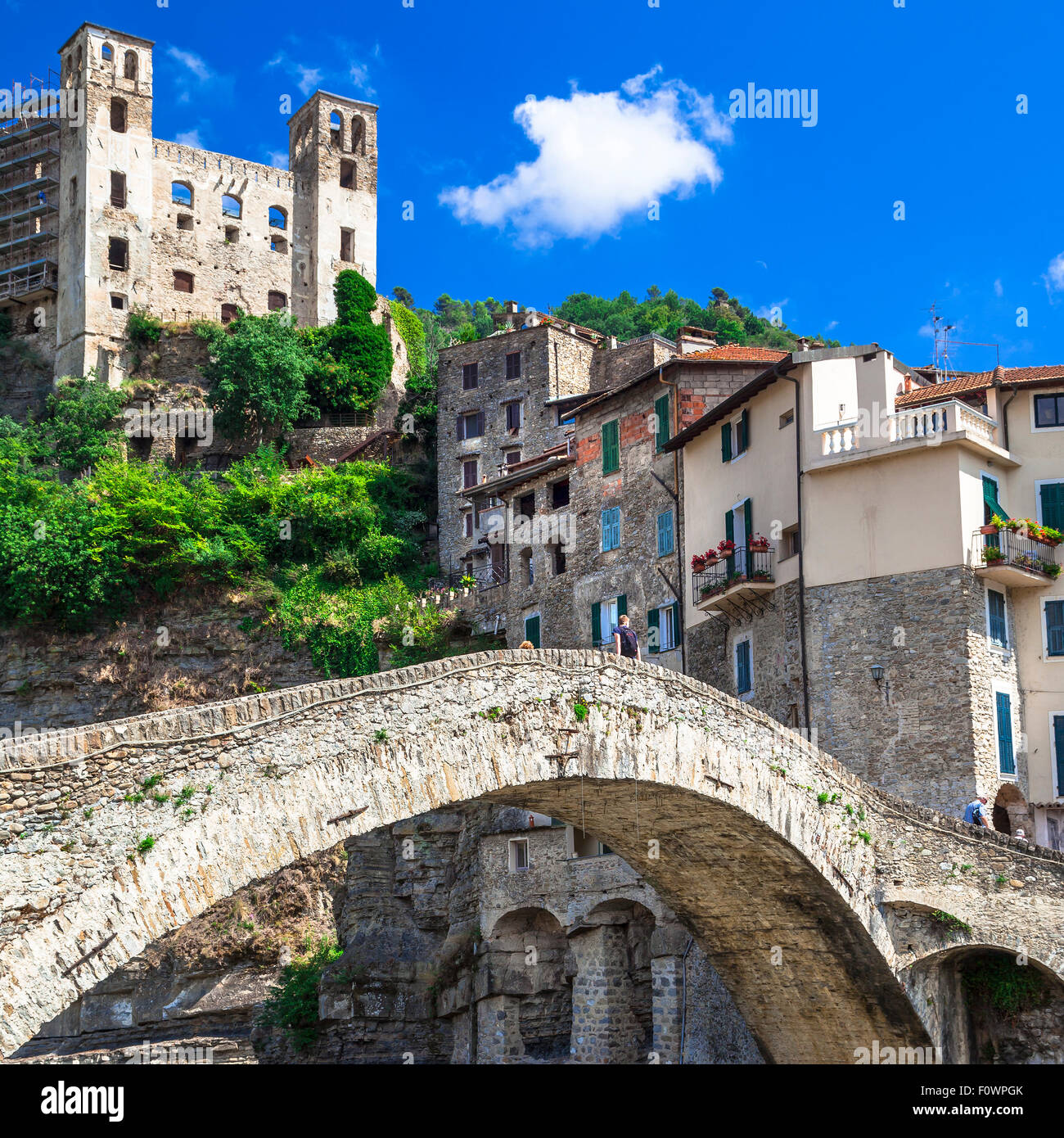 traditional medieval village (borgo) Dolceacqua in Liguria. Italy Stock ...