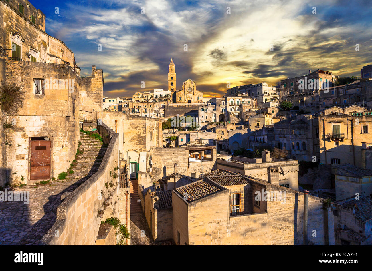ancient cave city Matera in Basilicata, Italy, UNESCO site Stock Photo ...