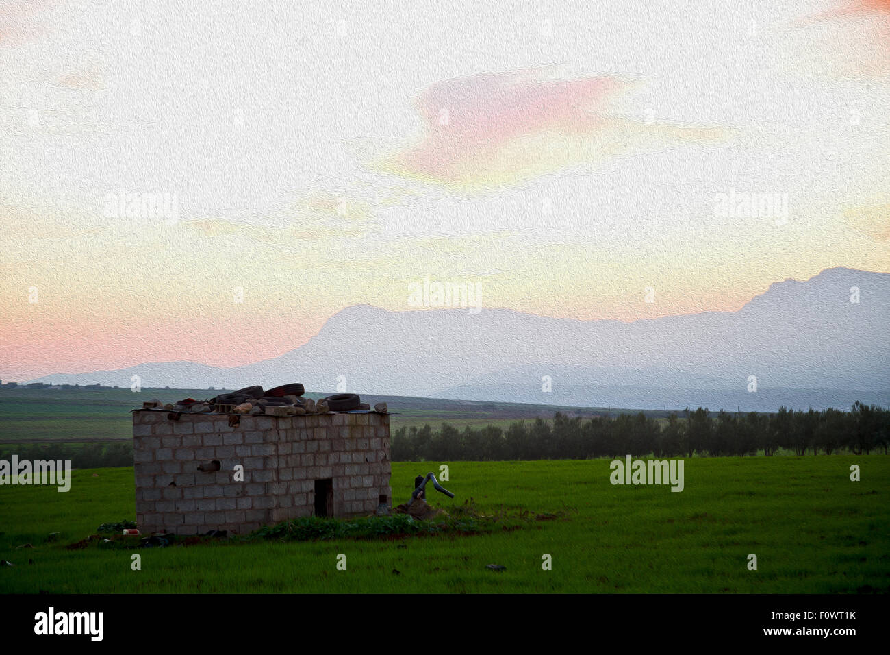 mountain in morocco africa and red sunrise current cables power pylon ...