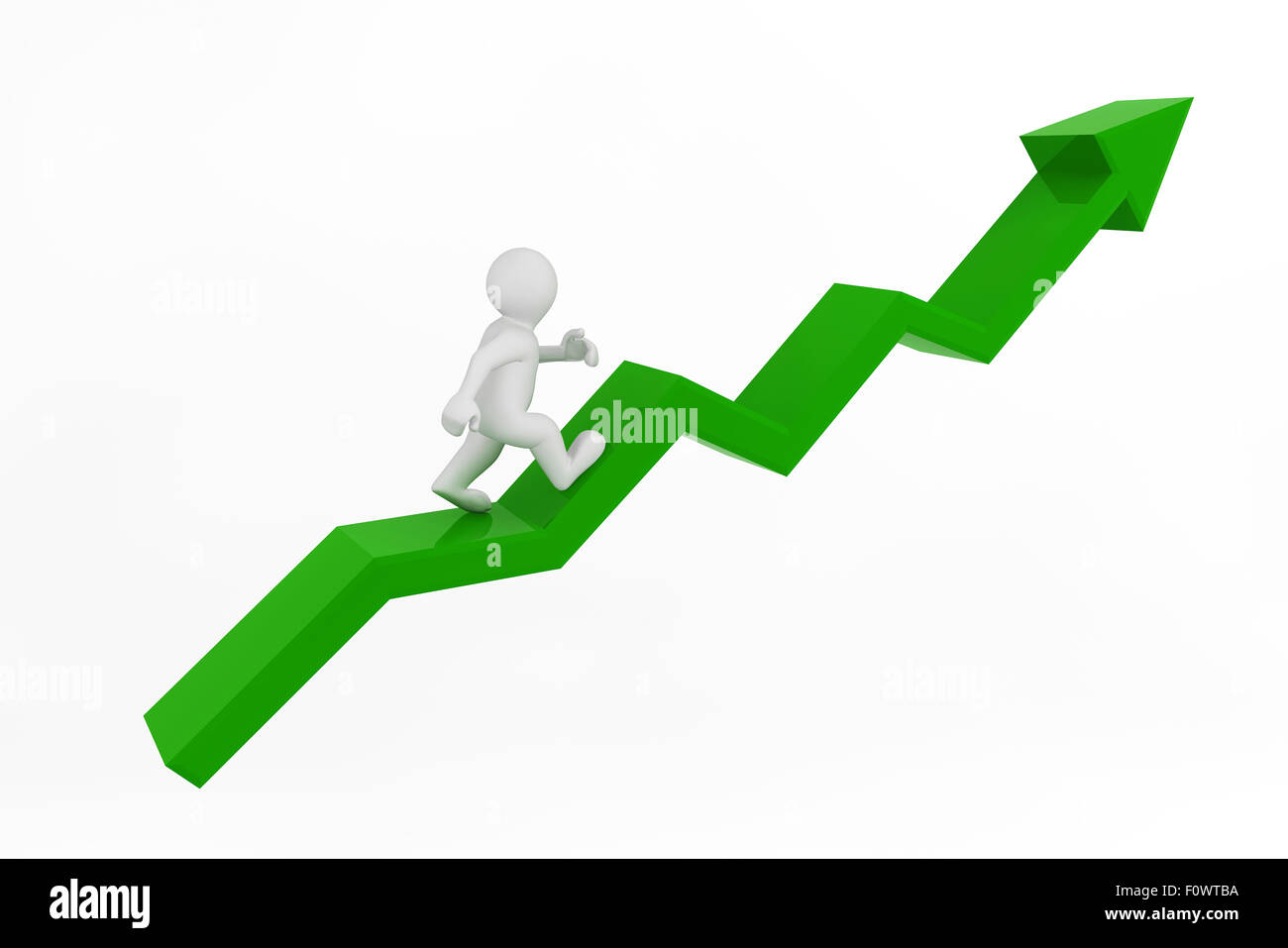 3d white man character and business graph isolated on white with ...