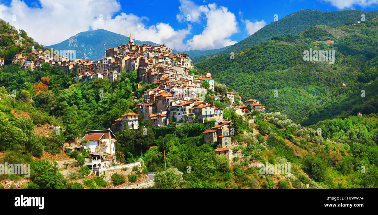 beautiful hill top village Apricale - in Liguria, Italy Stock Photo - Alamy