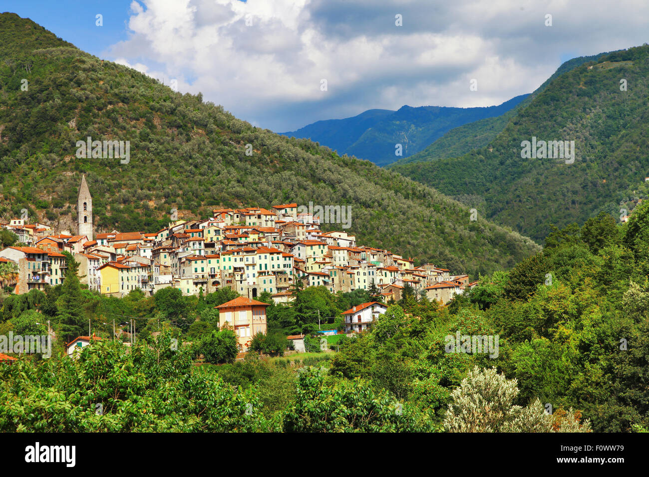 Impressive Apricale village,panoramic view,Liguria,Italy Stock Photo ...