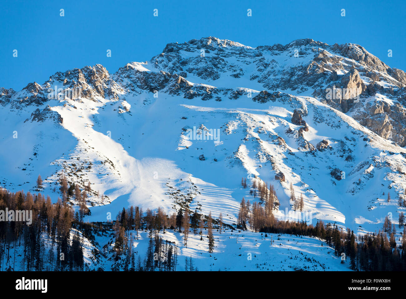 Austrian Alps, mountain range covered in the snow, winter Stock Photo ...