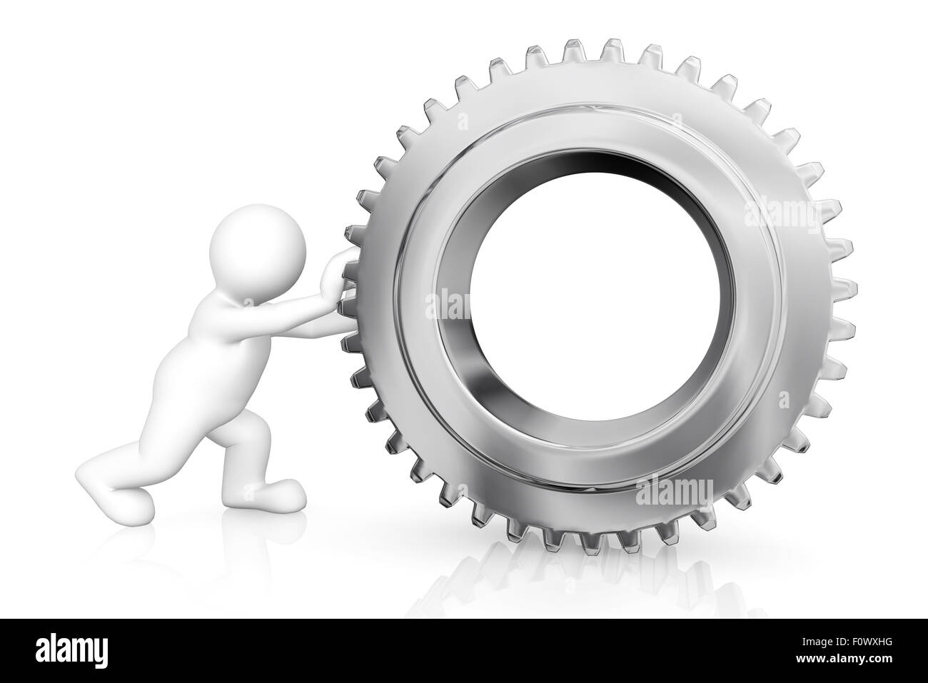 White man with gear mechanism isolated on white with clipping path ...