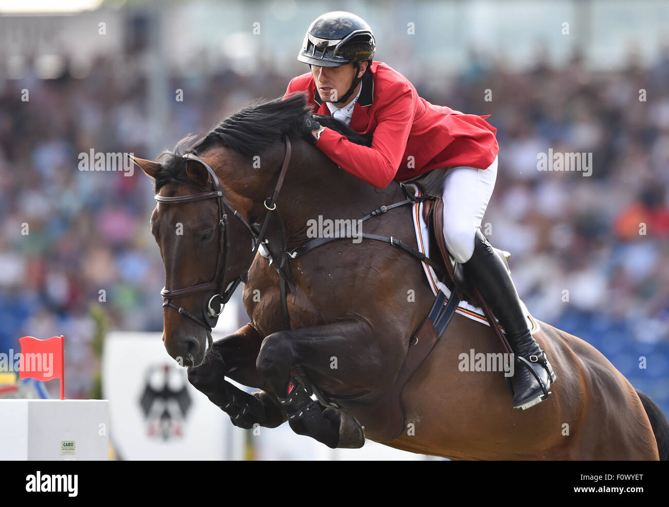 Aachen, Germany. 21st Aug, 2015. Gregory Wathelet of Belgium jumps with ...